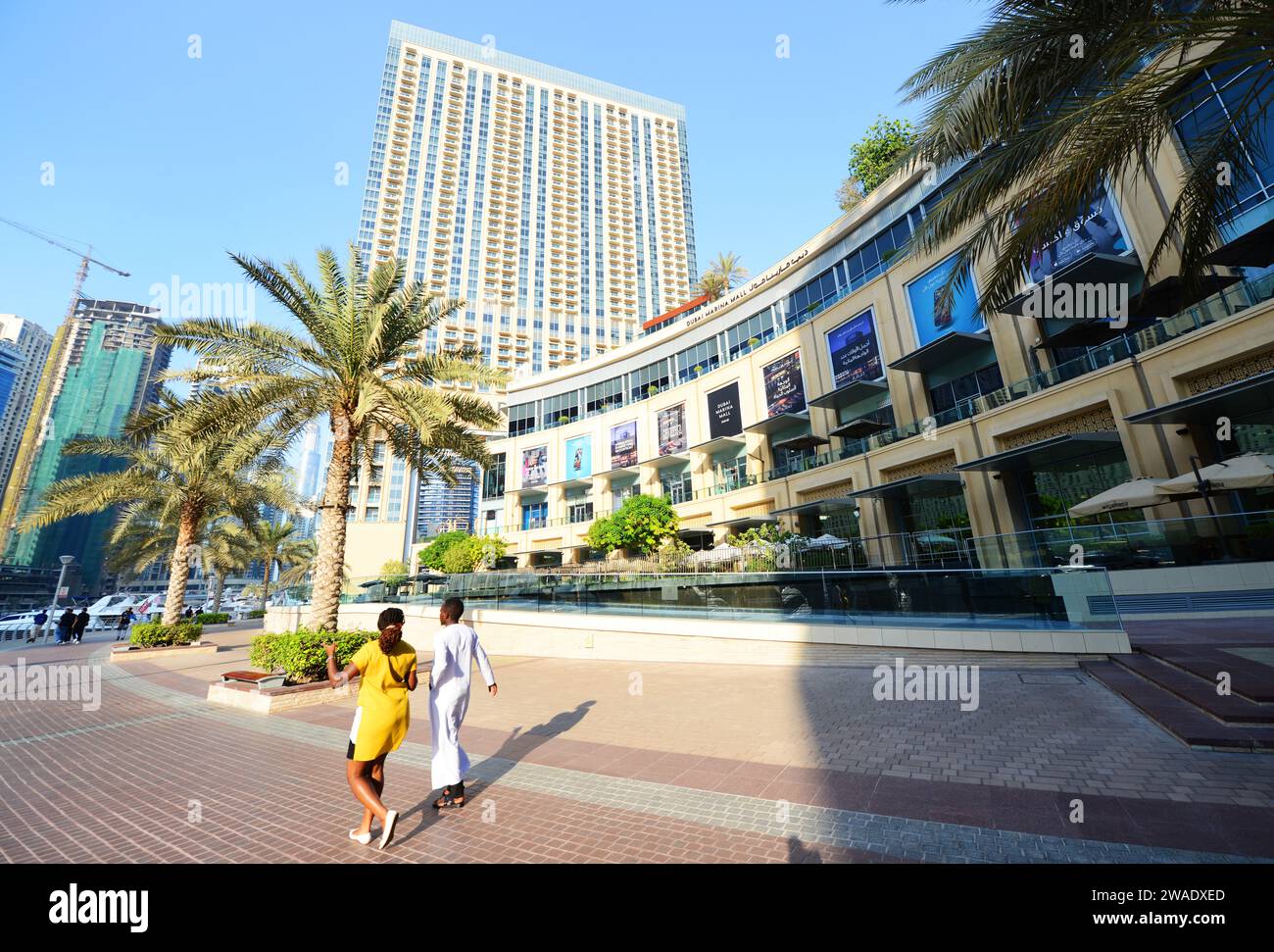 Modern skyline along the promenade of the Dubai Marina in Dubai, UAE ...