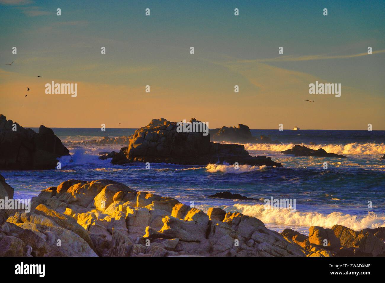 Pacific Grove, California, USA - 1st January, 2024 Sun goes down over ...