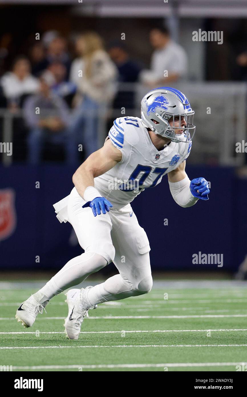 Detroit Lions defensive lineman Aidan Hutchinson (97) rushes during an NFL football game against ...
