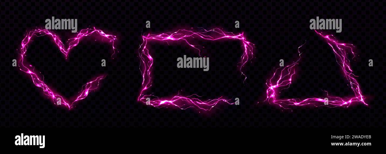 Pink frames made of glowing neon lightning. Realistic vector set of ...