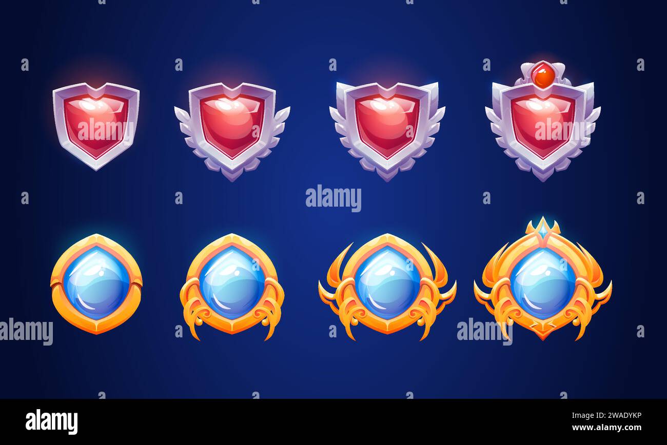 Badge with diamond in silver and golden decorative frame for game ui ...