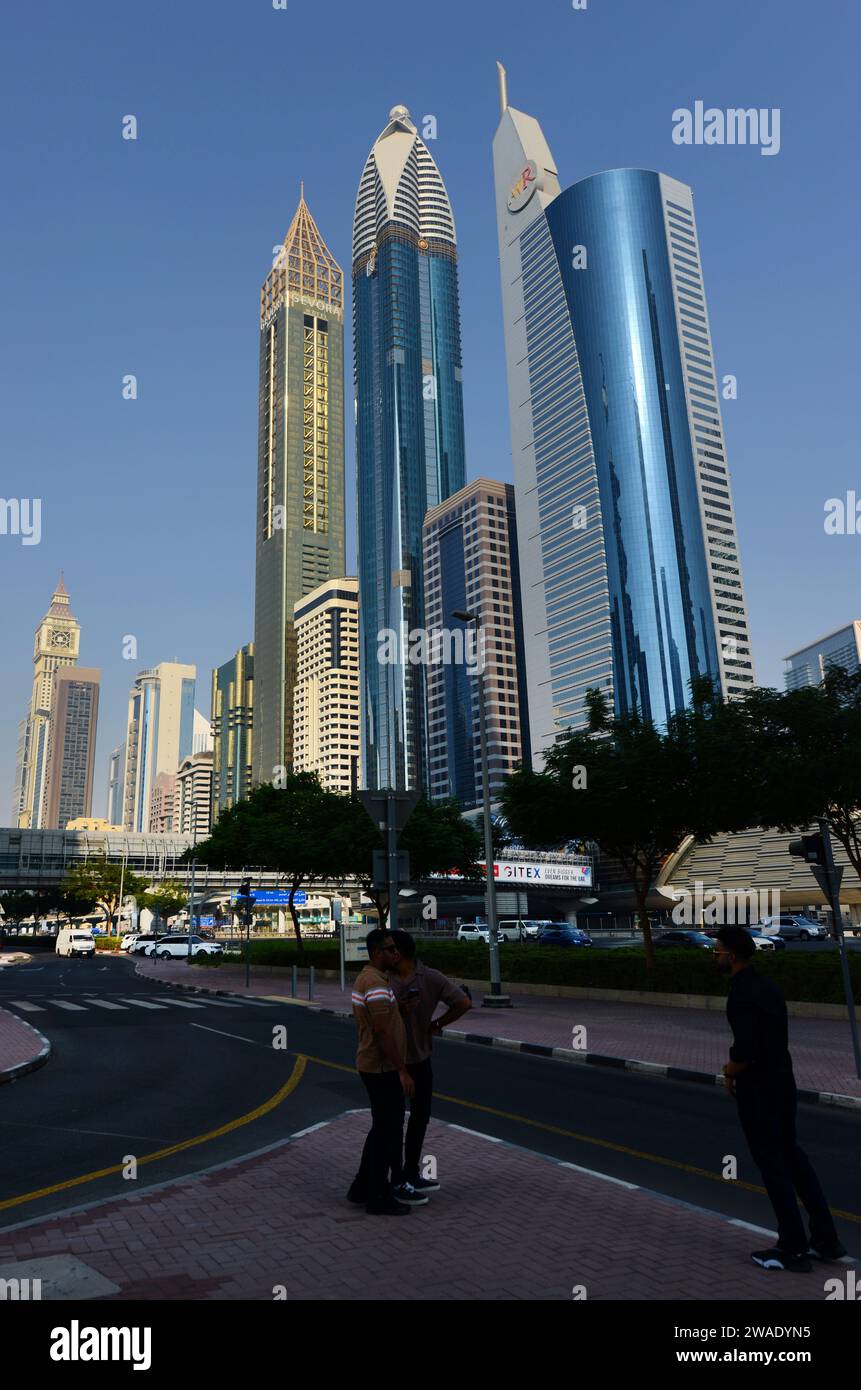 Modern skyscrapers along Sheikh Zayed Rd in the financial centre in ...