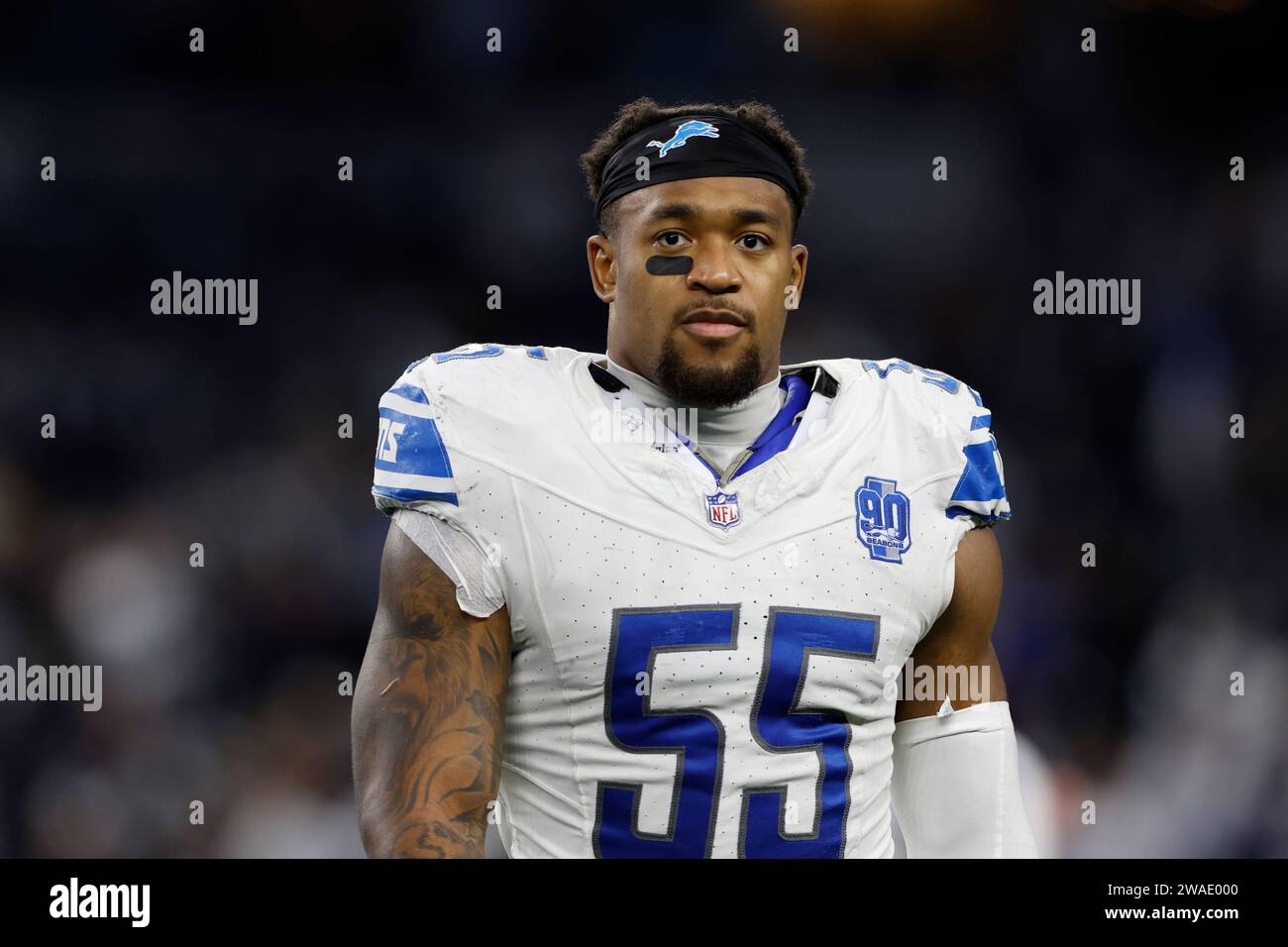 Detroit Lions linebacker Derrick Barnes (55) walks off the field after ...