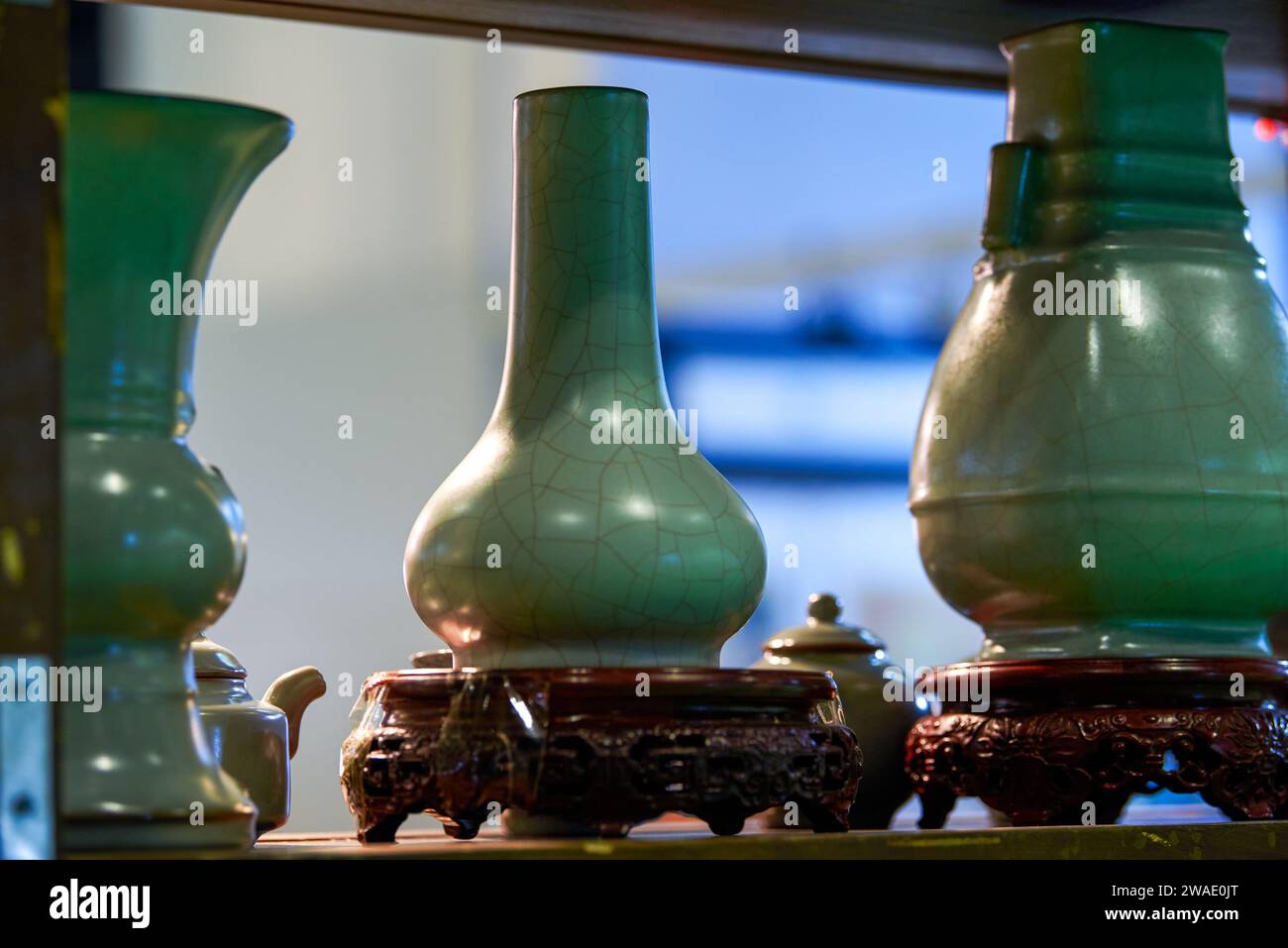 Close-up of delicate jade Chinese emerald green porcelain vase Stock ...