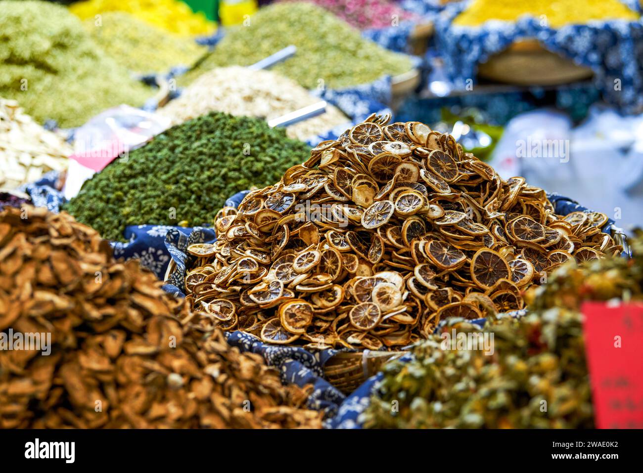 Stacks of dried lemon slices sold in a dry goods store Stock Photo - Alamy