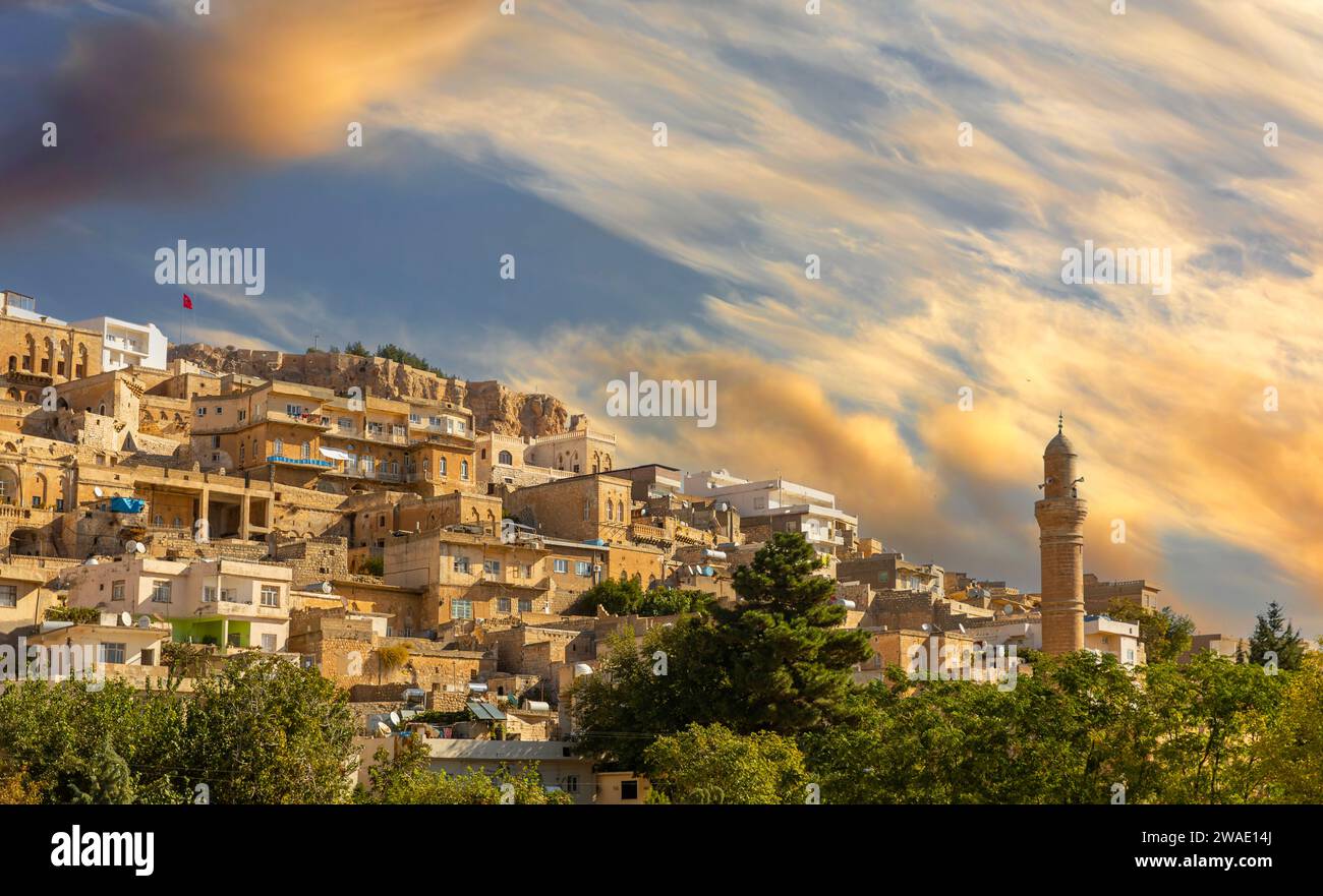 Ancient and stone houses of Old Mardin (Eski Mardin) with Mardin Castle ...