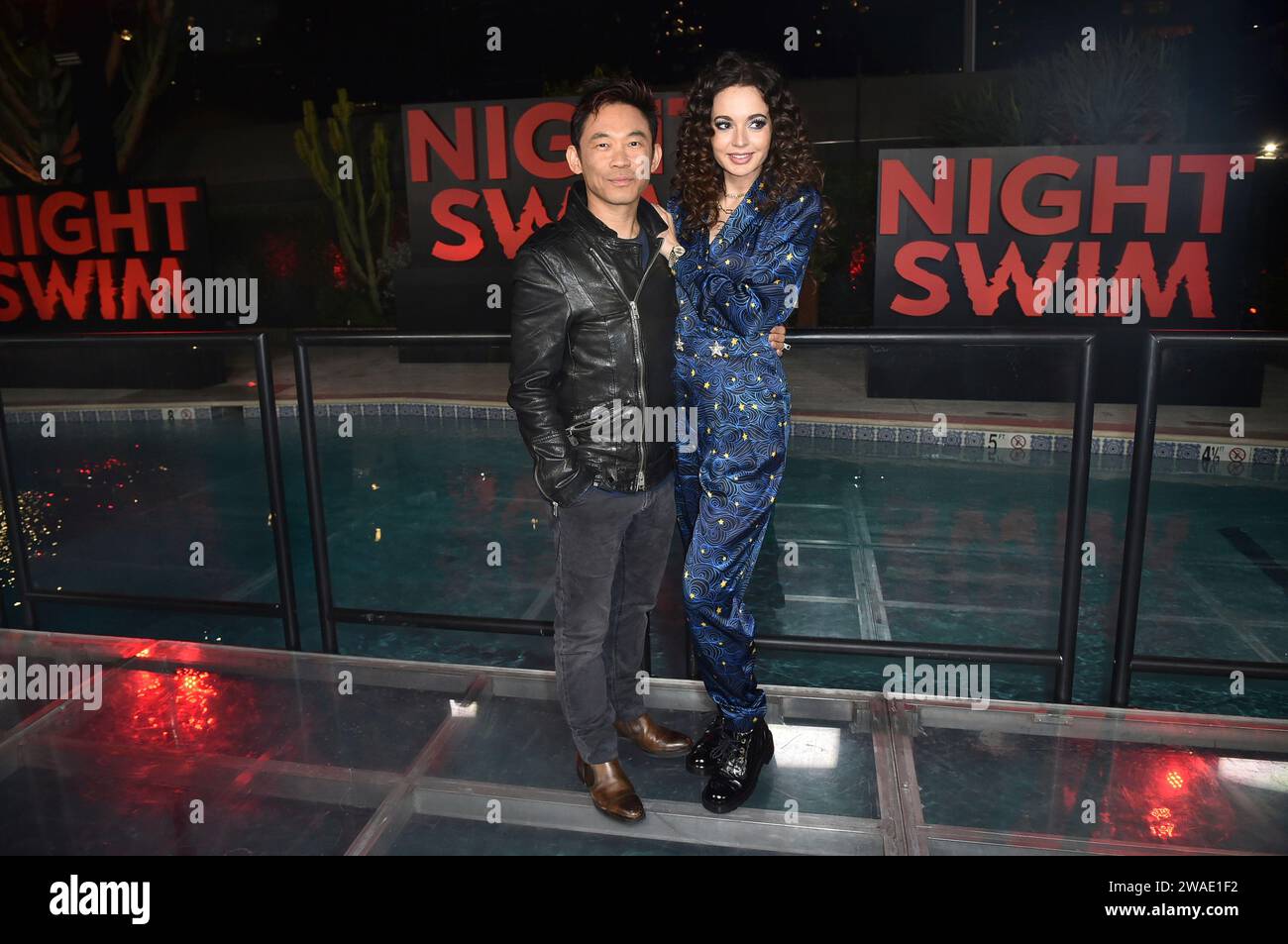 James Wan,left, and Ingrid Bisu attend the premiere of "Night Swim" on ...