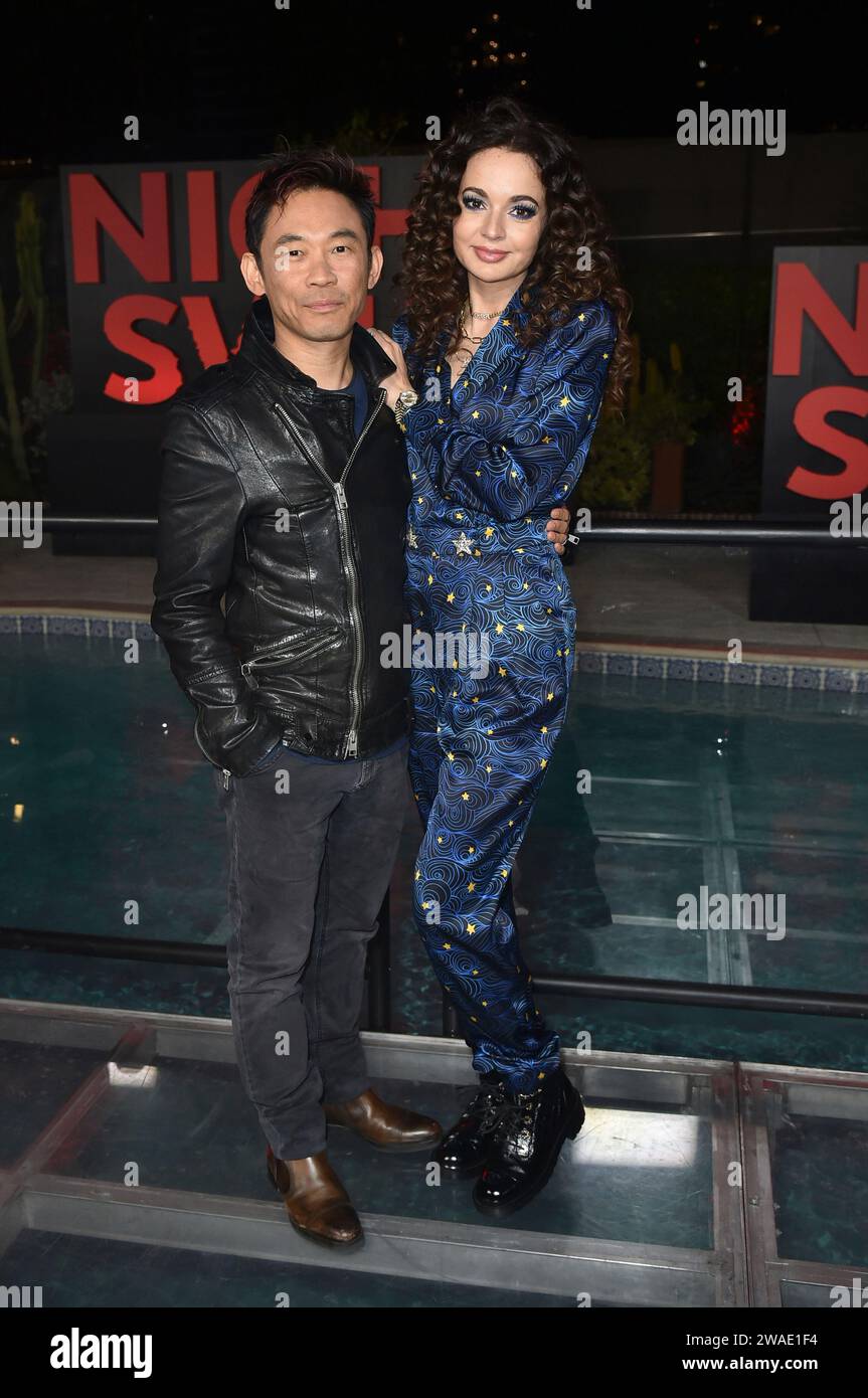 James Wan,left, and Ingrid Bisu attend the premiere of "Night Swim" on ...