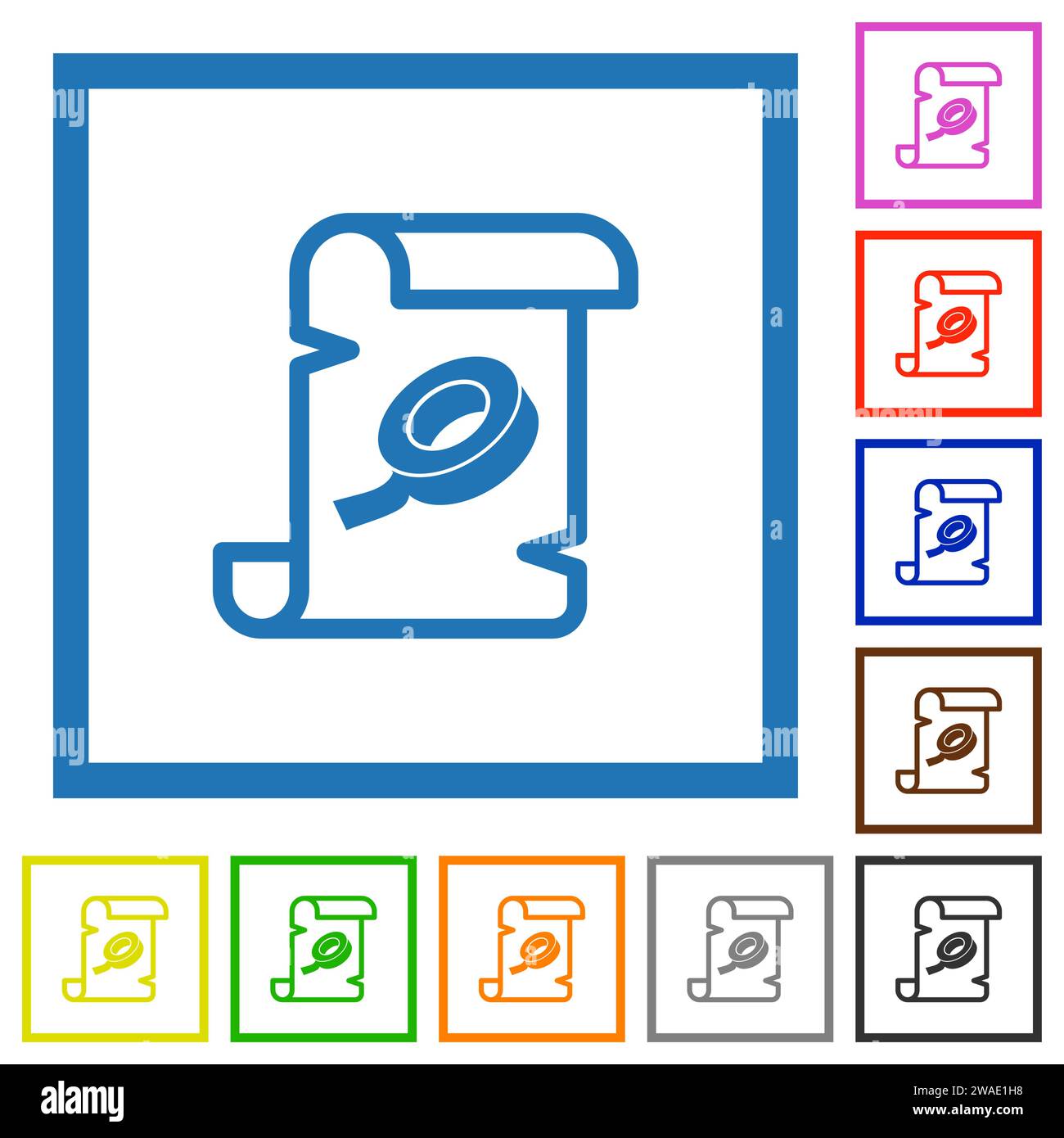 Script patch flat color icons in square frames on white background ...