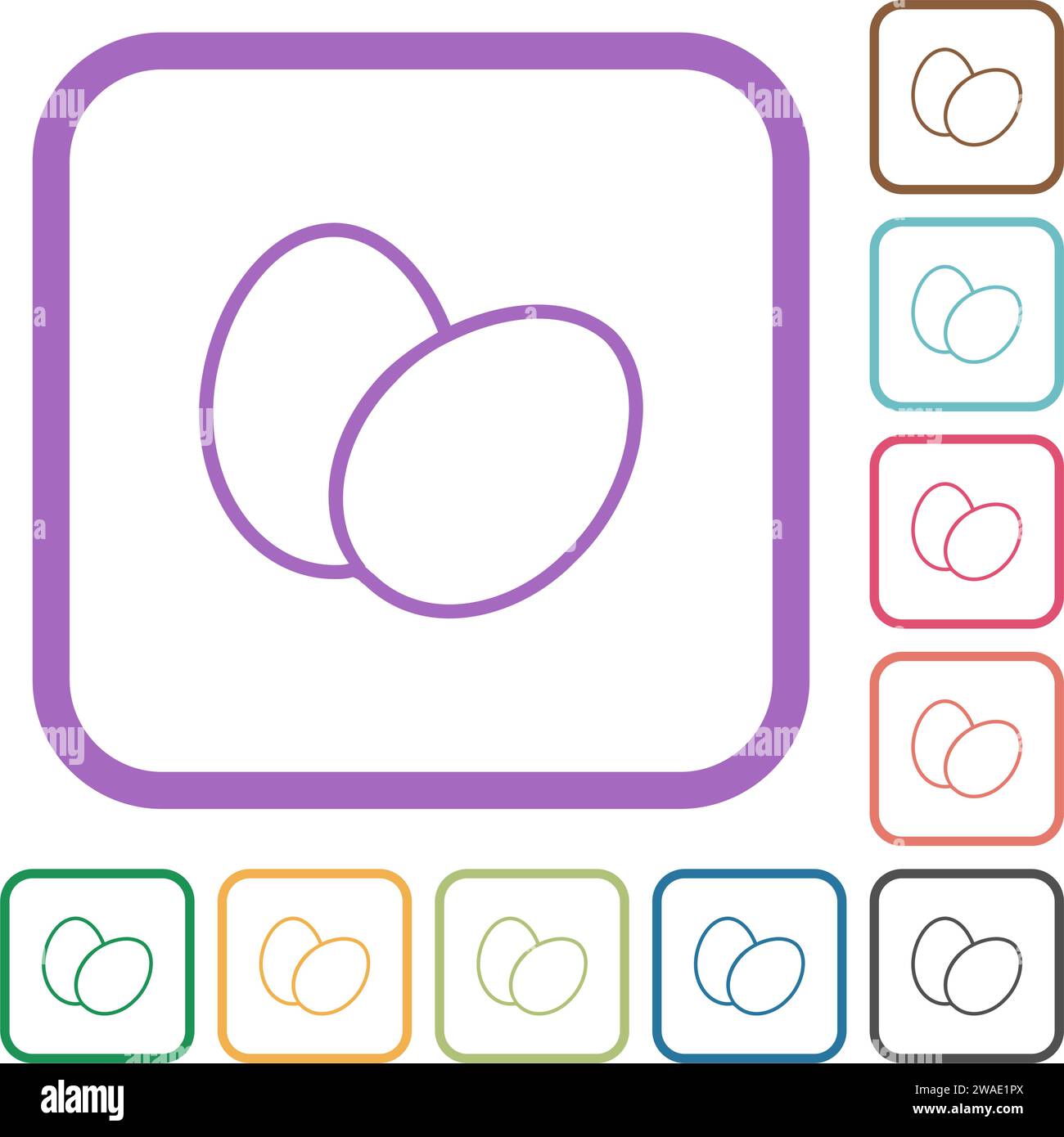 Two eggs outline simple icons in color rounded square frames on white background Stock Vector ...