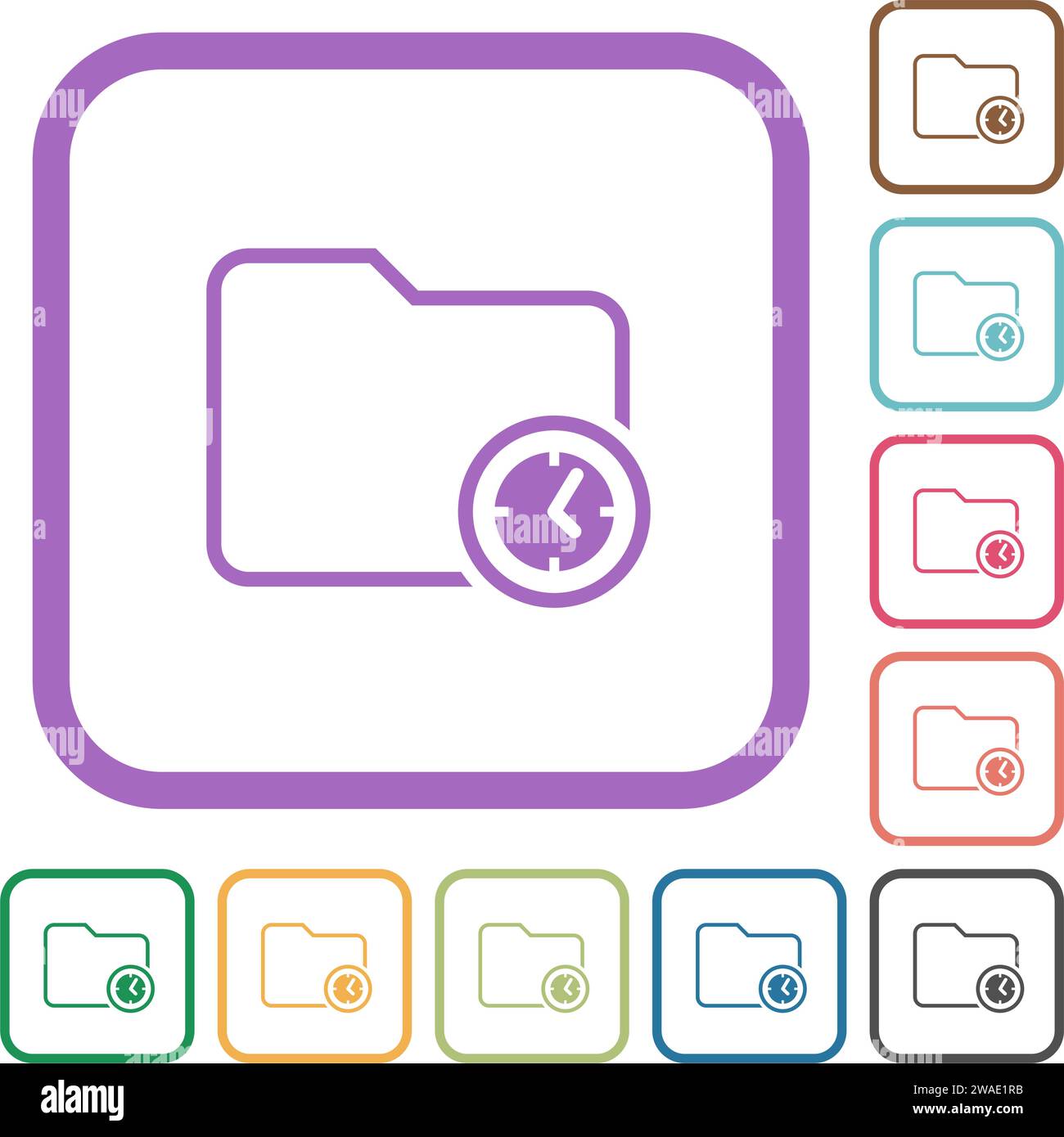 Directory time outline simple icons in color rounded square frames on white background Stock ...