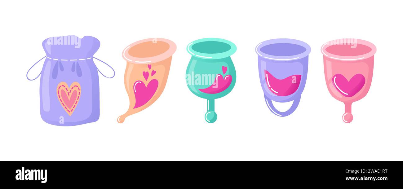 Set Menstrual cups, storage pouch. Hygiene product. Women Health ...