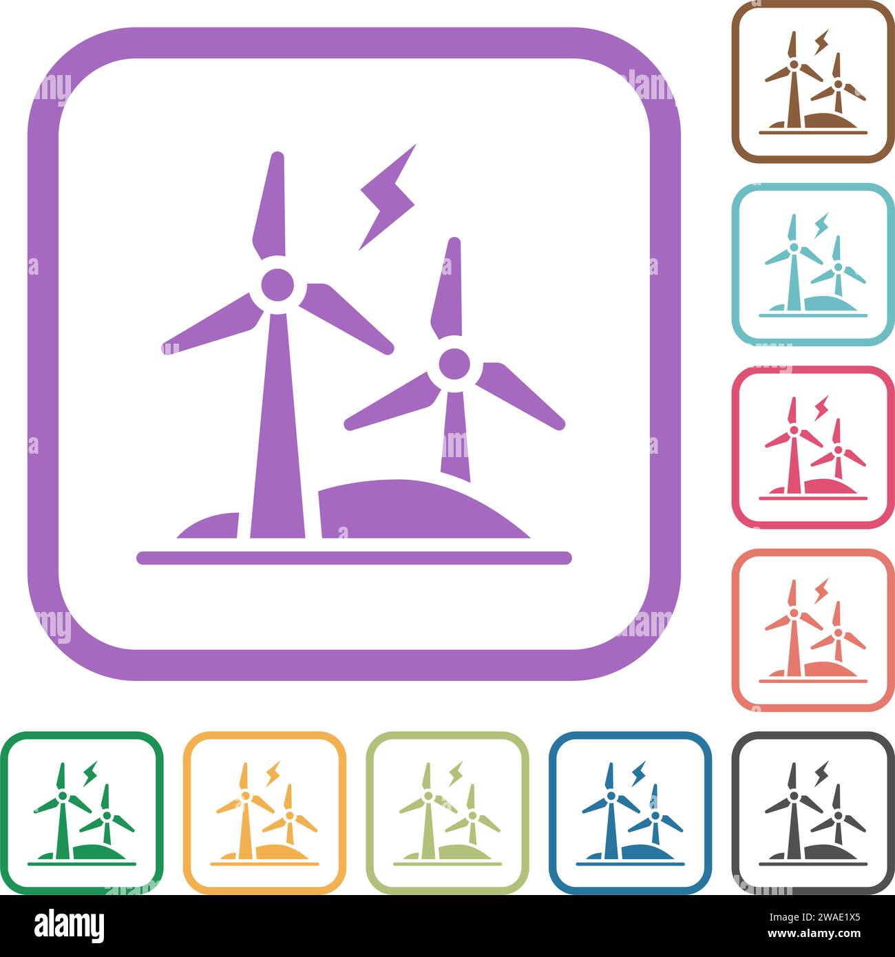 Wind energy simple icons in color rounded square frames on white background Stock Vector Image ...