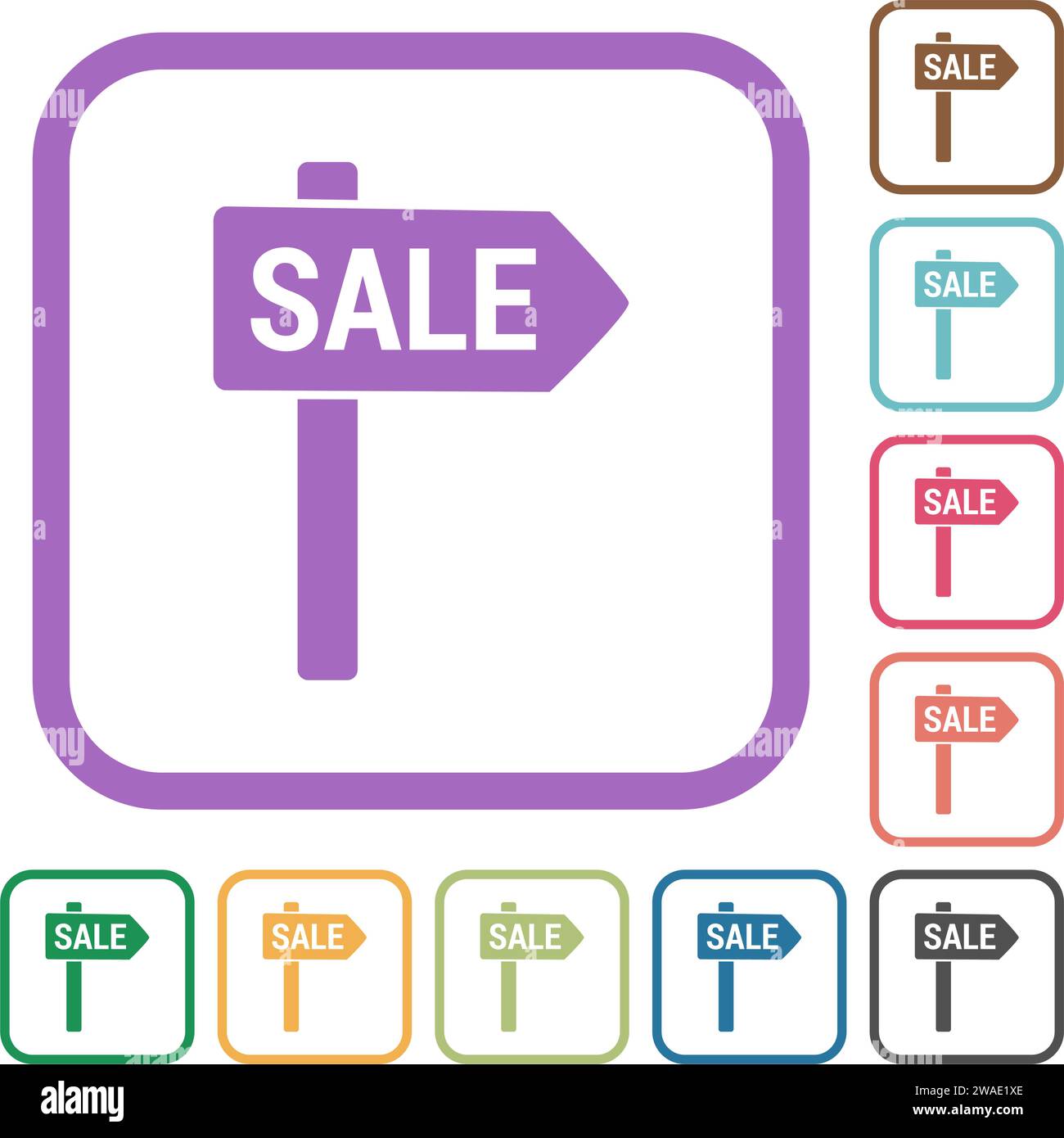 Sale sign simple icons in color rounded square frames on white background Stock Vector Image ...