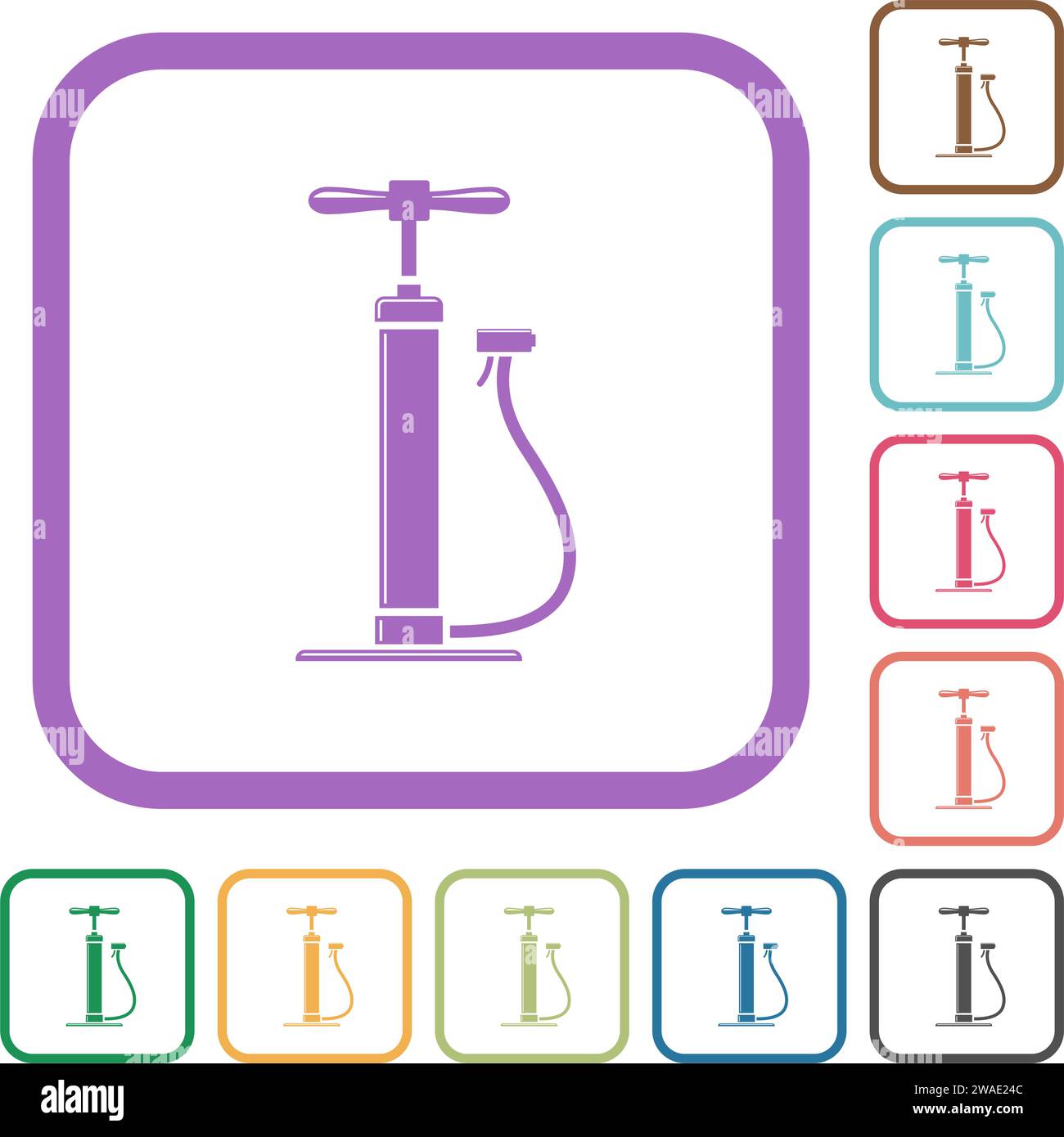 Air pump with gloss simple icons in color rounded square frames on white background Stock Vector ...