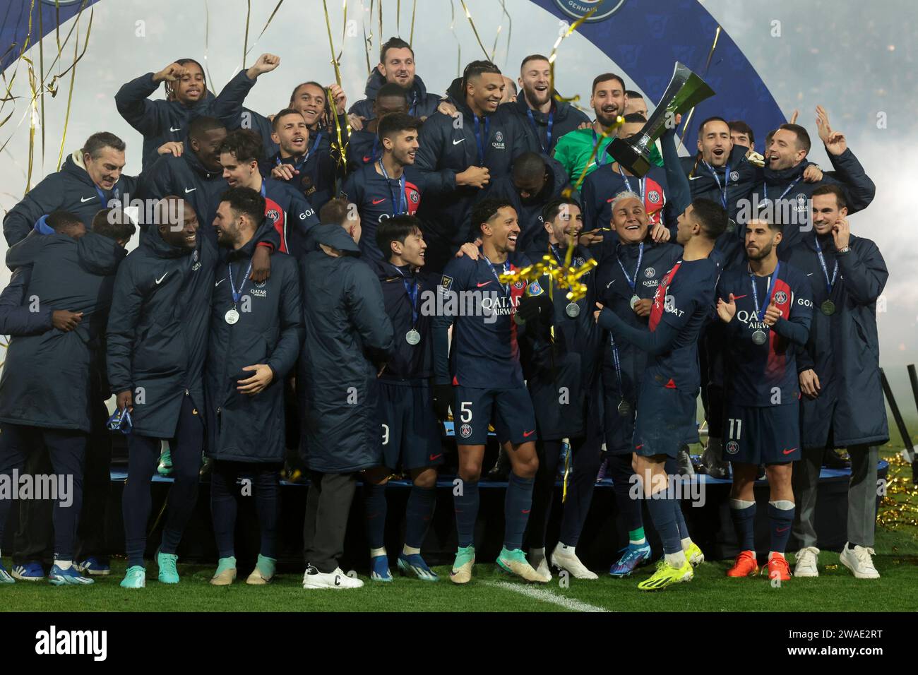 Paris, France. 03rd Jan, 2024. Captain Marquinhos of PSG, Kylian Mbappe ...