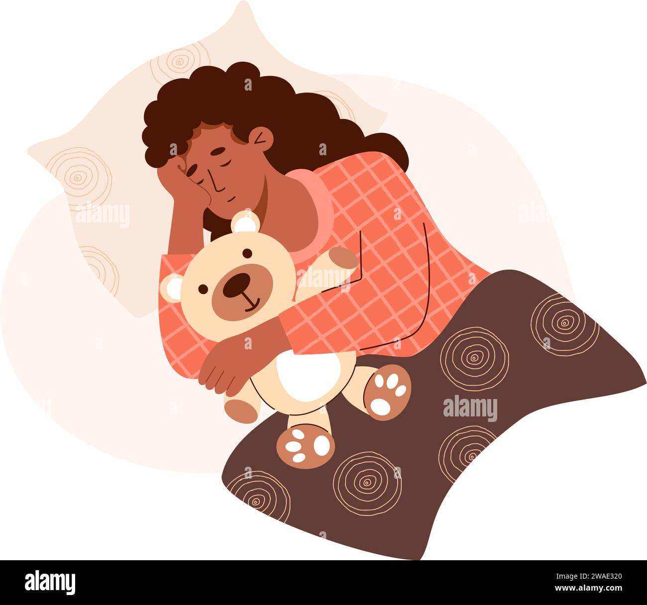 Sleeping black ethnic woman with teddy bear. Time relax. Cute female ...