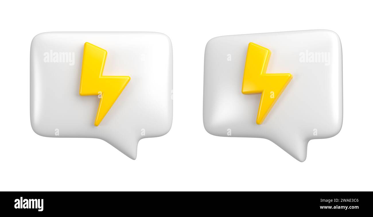 Set of flash bolt in comment message bubbles review icon. Lightning on ...