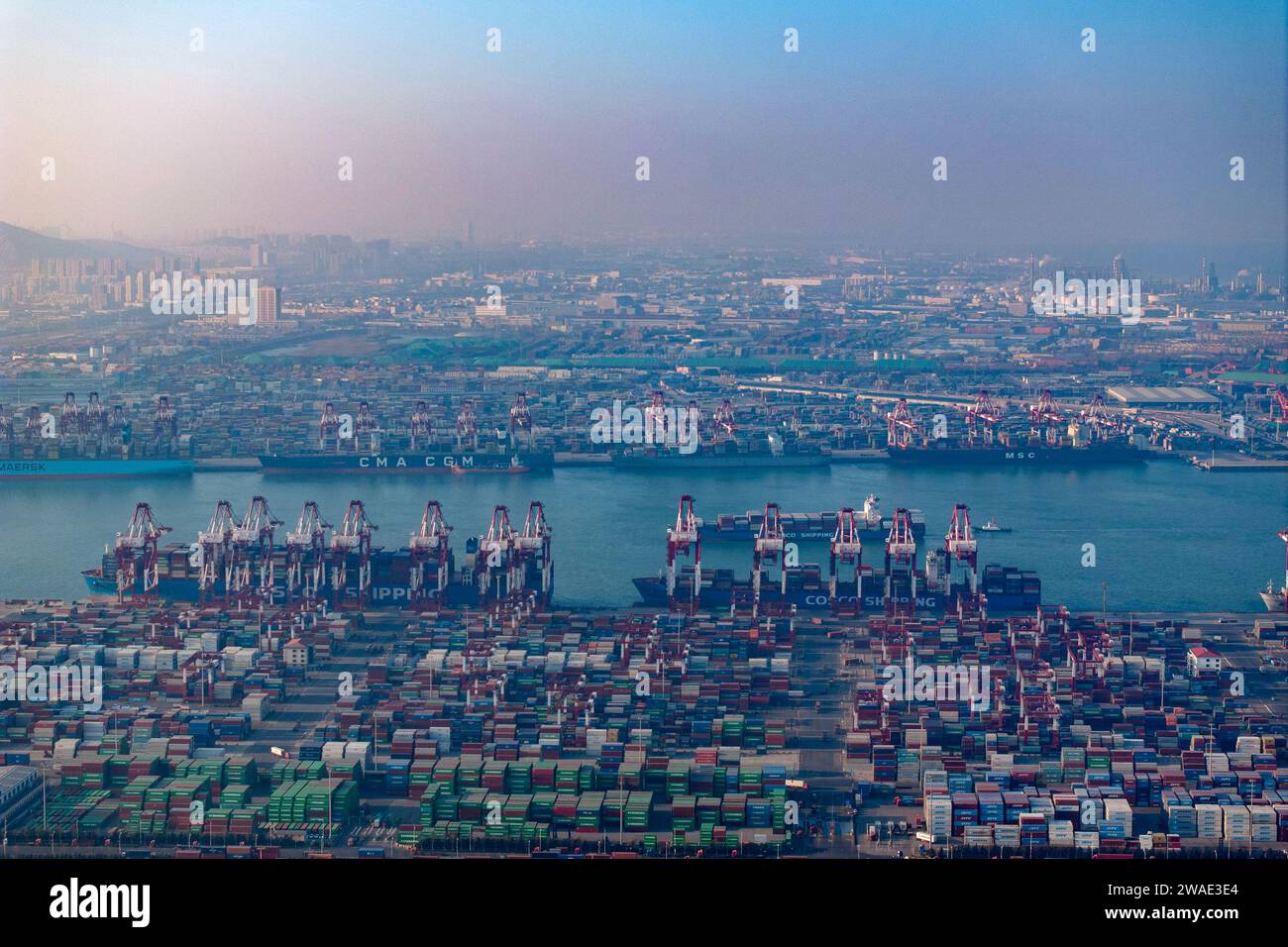 Qingdao China January 3 2024 A Container Ship Sails Into The Port