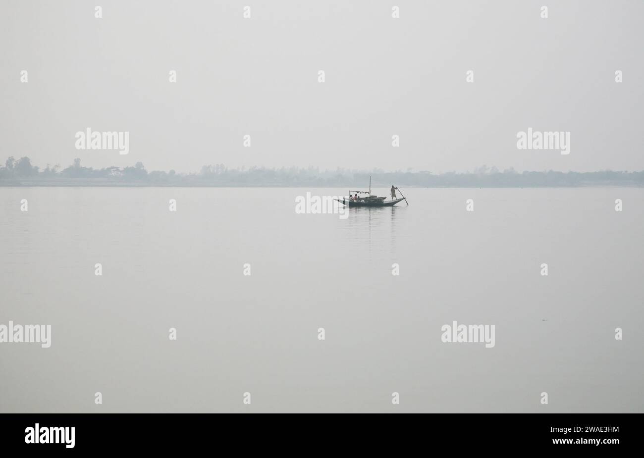 Misty morning on the holiest of rivers in India. Ganges delta in ...