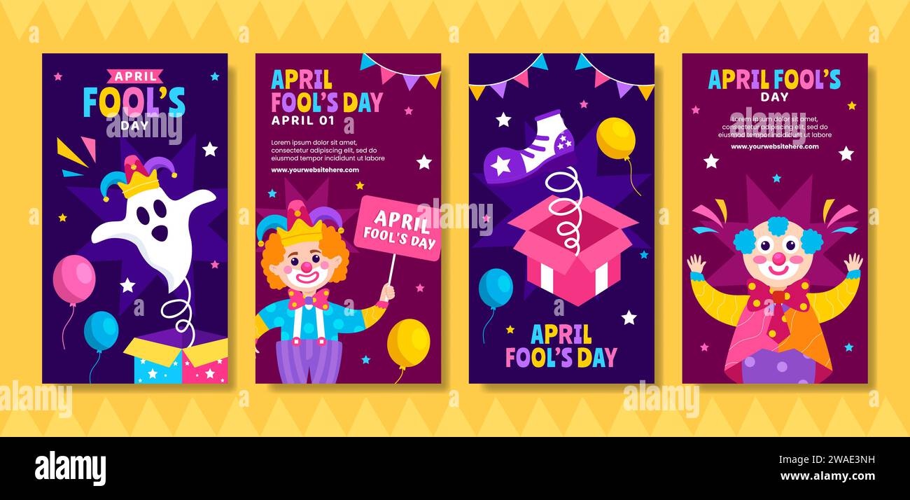 April Fools Day Social Media Stories Flat Cartoon Hand Drawn Templates ...