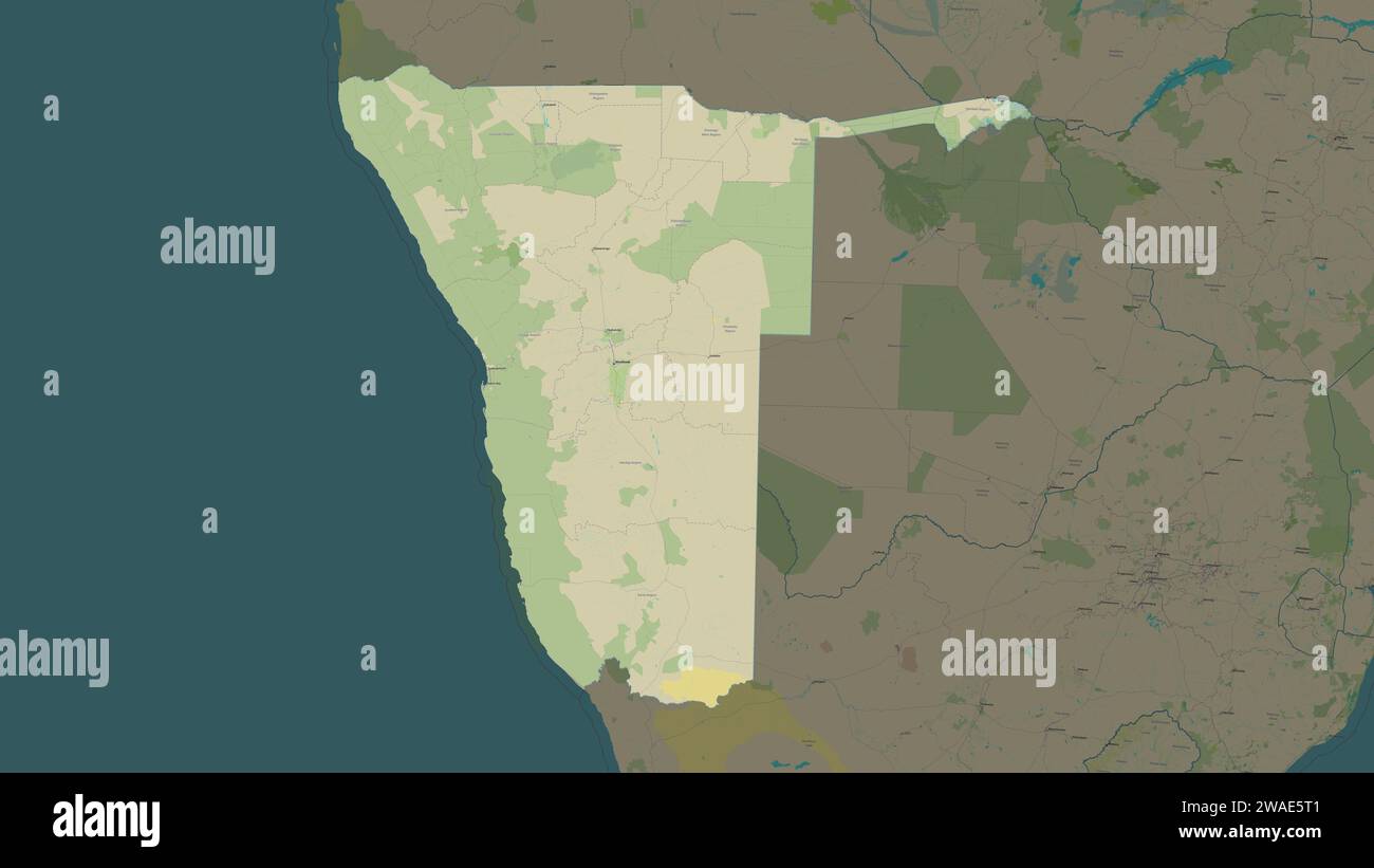 Namibia highlighted on a topographic, OSM Humanitarian style map Stock ...