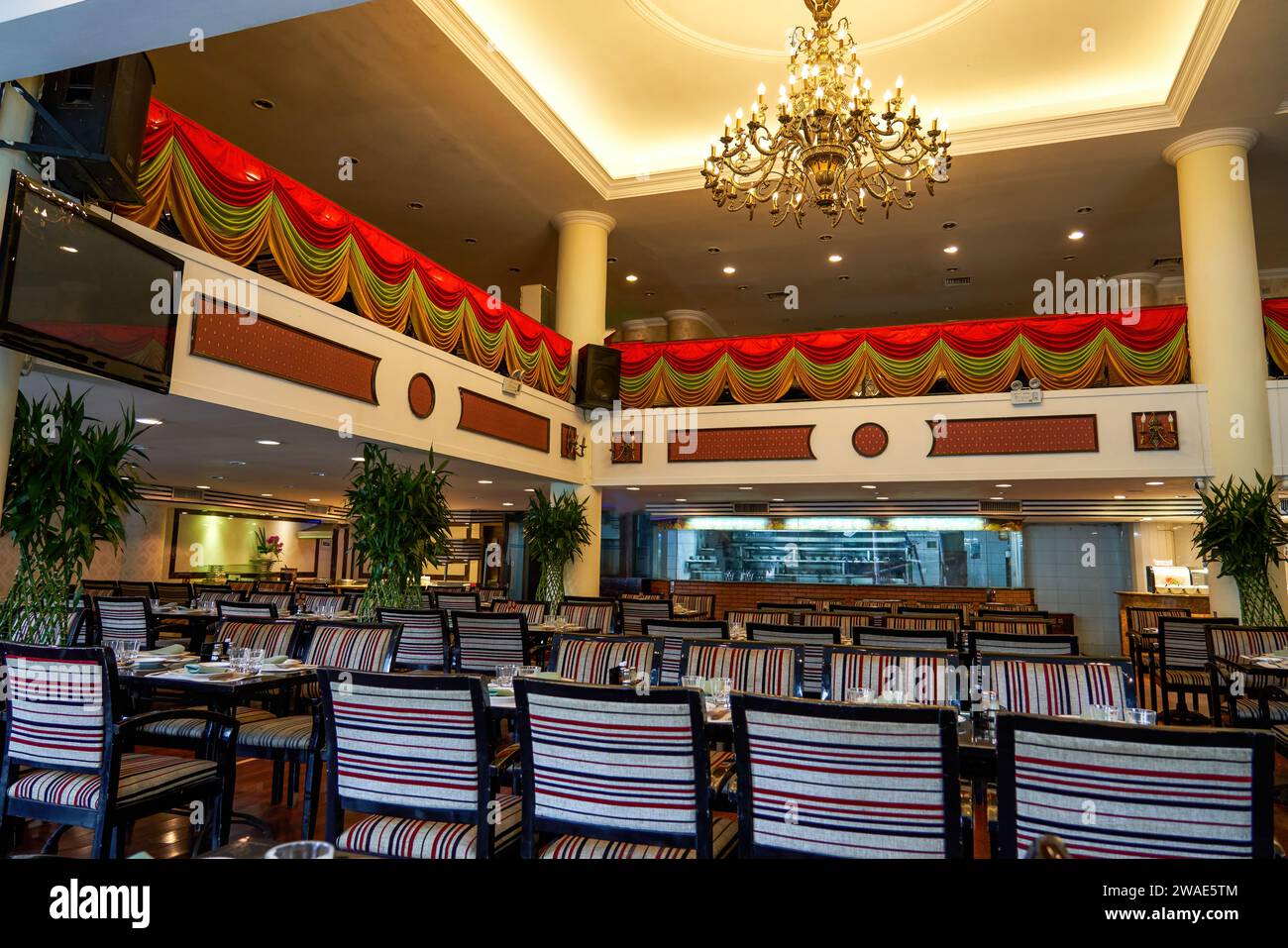 Interior view of a luxurious and cozy Brazilian barbecue restaurant ...