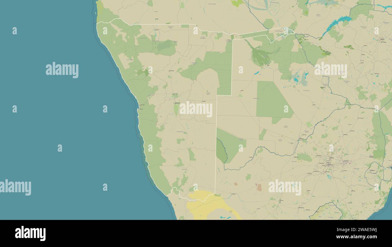 Namibia outlined on a topographic, OSM Humanitarian style map Stock ...