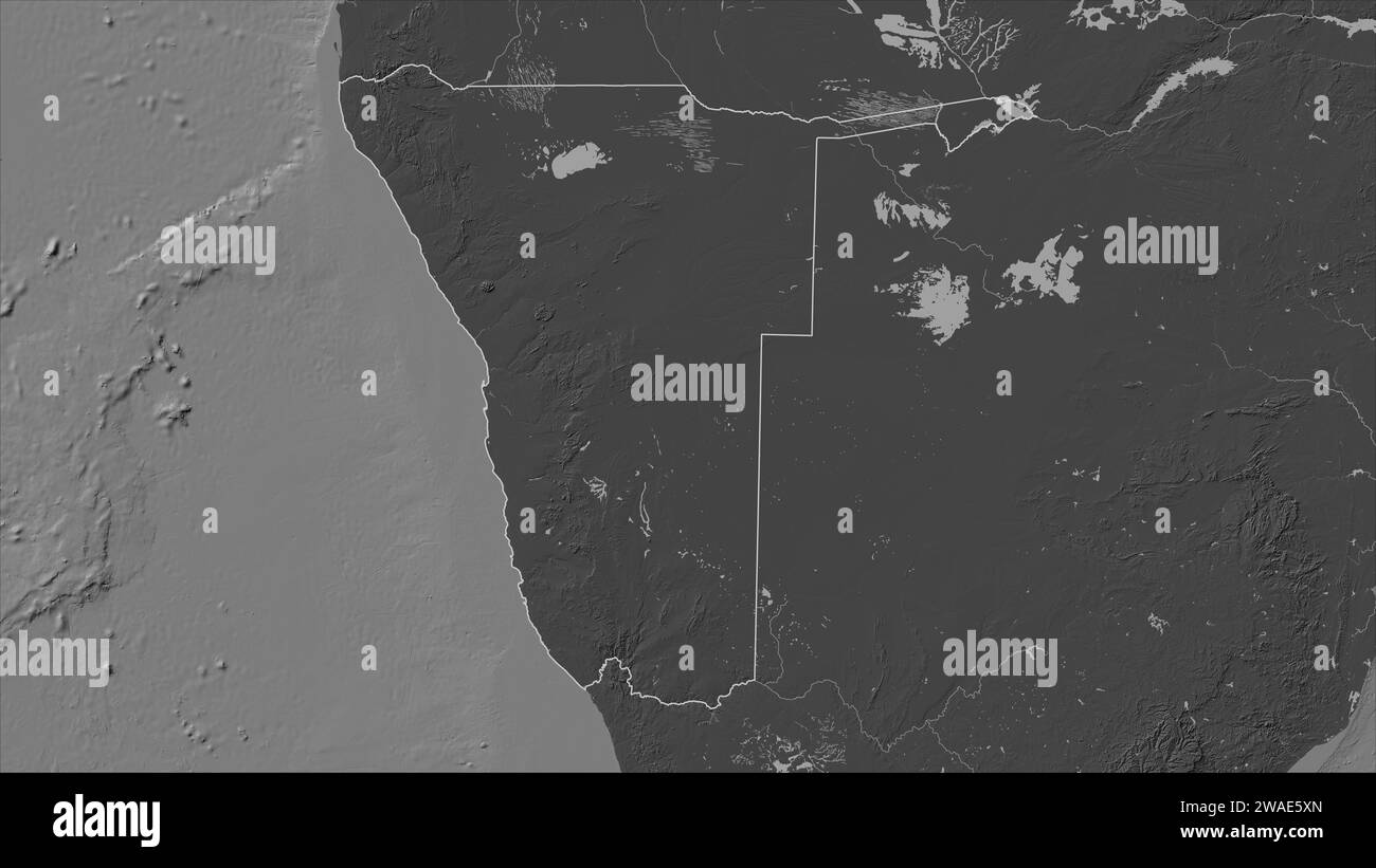 Namibia outlined on a Bilevel elevation map with lakes and rivers Stock ...