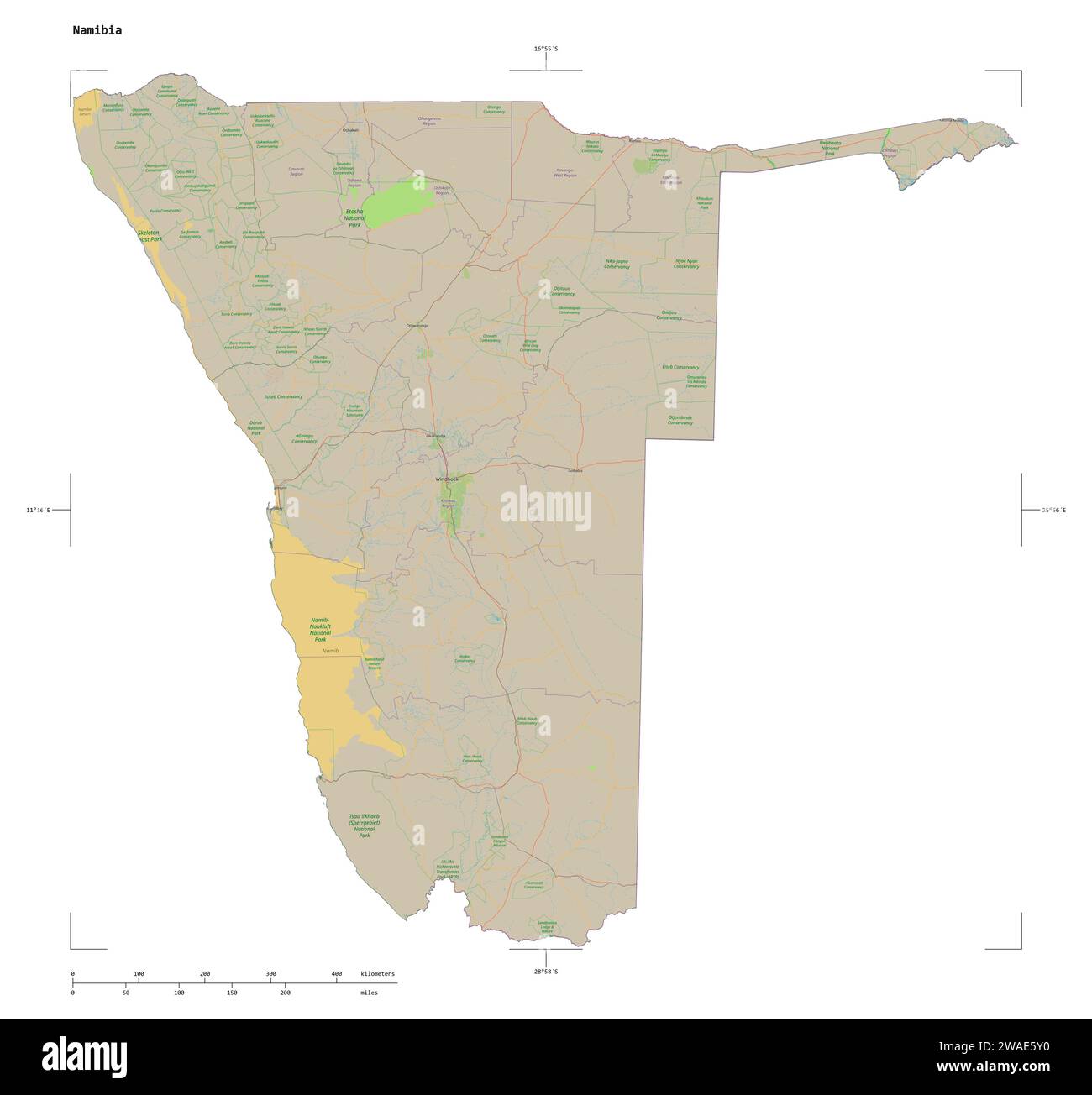 Shape of a topographic, OSM standard style map of the Namibia, with ...