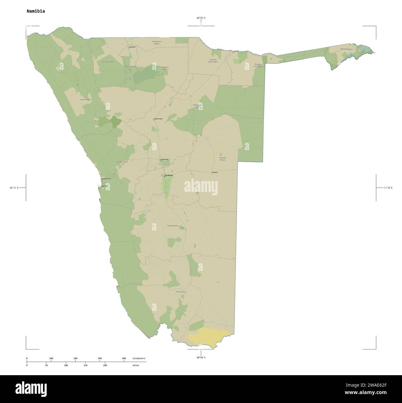 Shape of a topographic, OSM Humanitarian style map of the Namibia, with ...