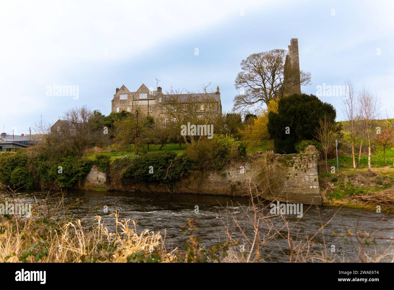 The Trim Castle in County Meath surrounded by green area visible from a ...