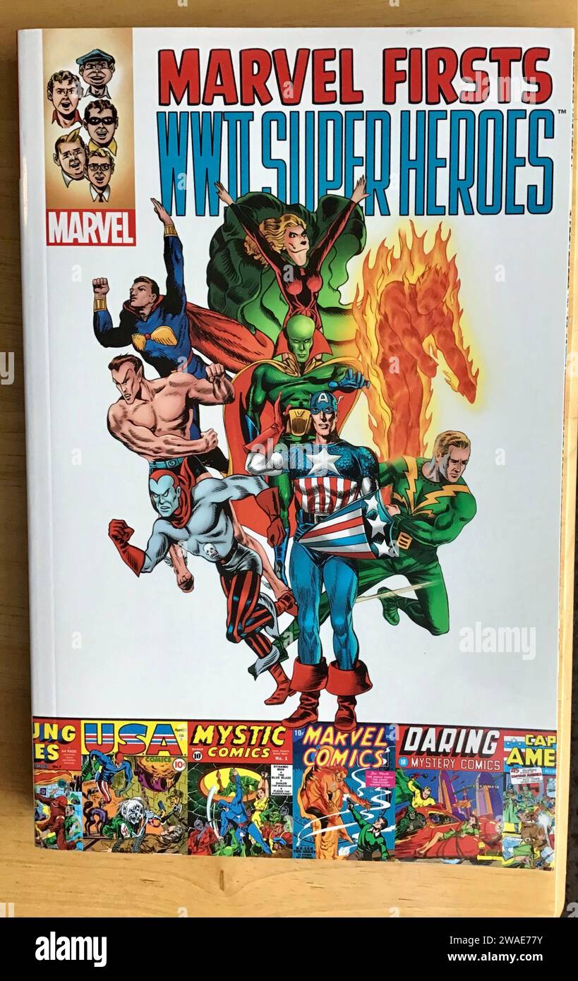 The cover of the book Marvel Firsts: WWII Superheroes Stock Photo - Alamy