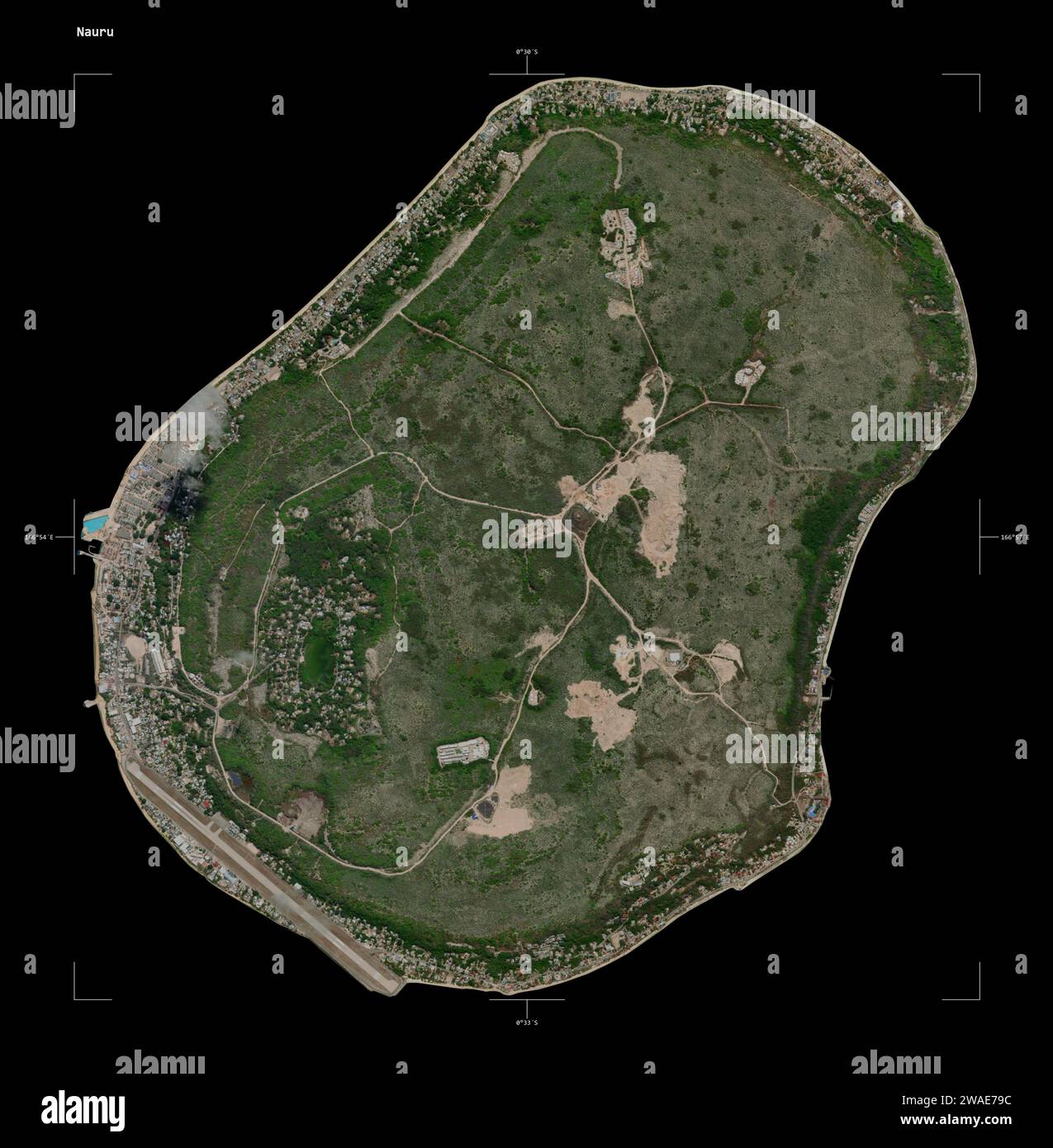 Shape of a low resolution satellite map of the Nauru, with distance ...