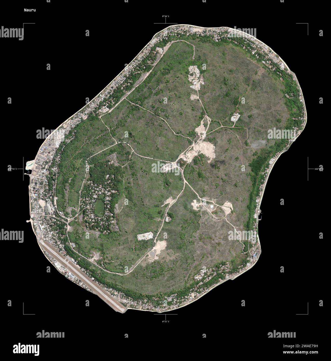 Shape of a high resolution satellite map of the Nauru, with distance ...