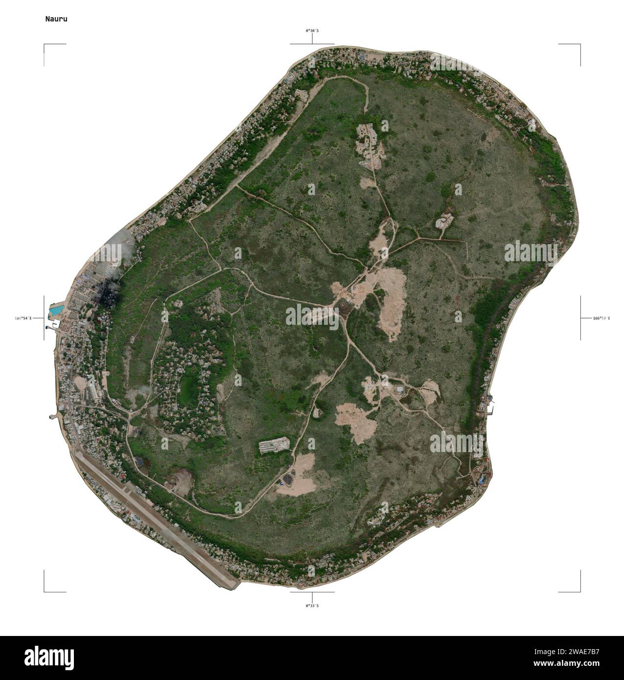 Shape of a low resolution satellite map of the Nauru, with distance ...