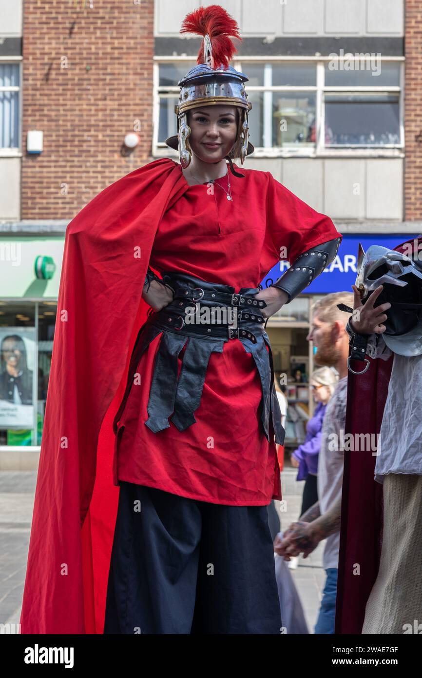 A Lady dressed in roman attire during a Roman festival in Castleford ...