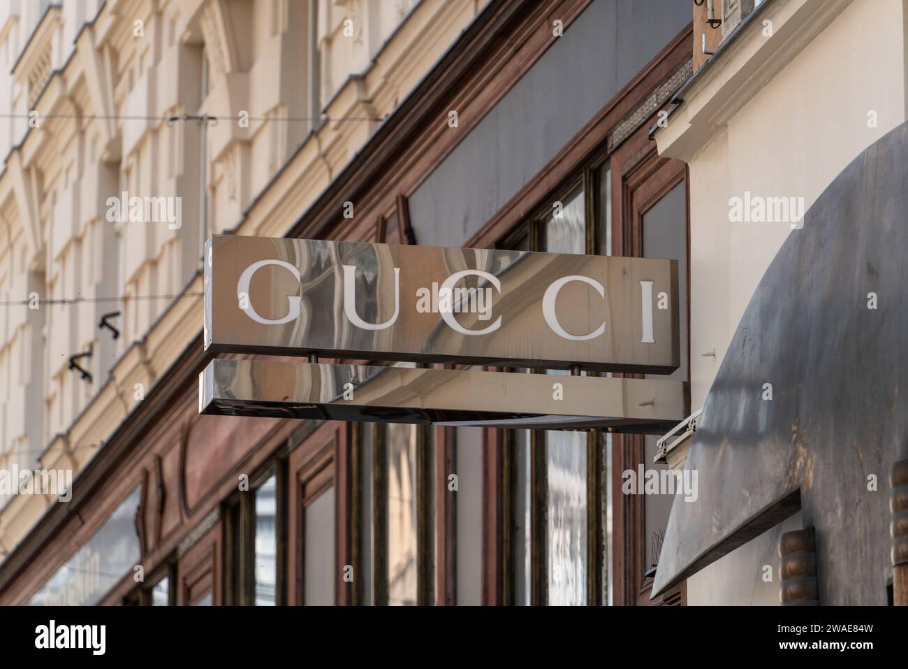 The luxury brand Gucci store signage in Vienna, Austria Stock Photo - Alamy