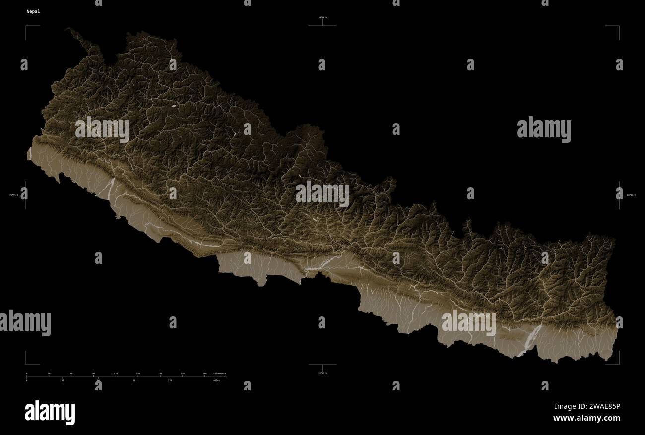 Shape of a elevation map colored in sepia tones with lakes and rivers ...