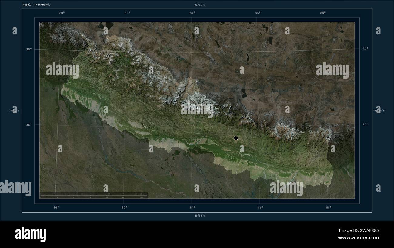 Nepal highlighted on a high resolution satellite map map with the ...