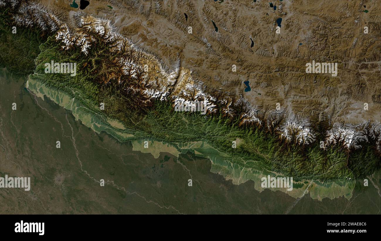 Nepal highlighted on a low resolution satellite map Stock Photo - Alamy