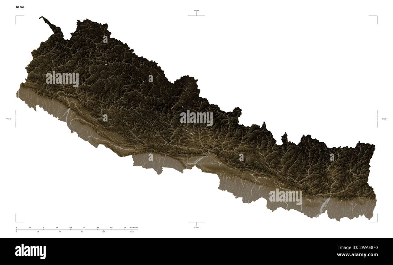 Shape of a elevation map colored in sepia tones with lakes and rivers ...