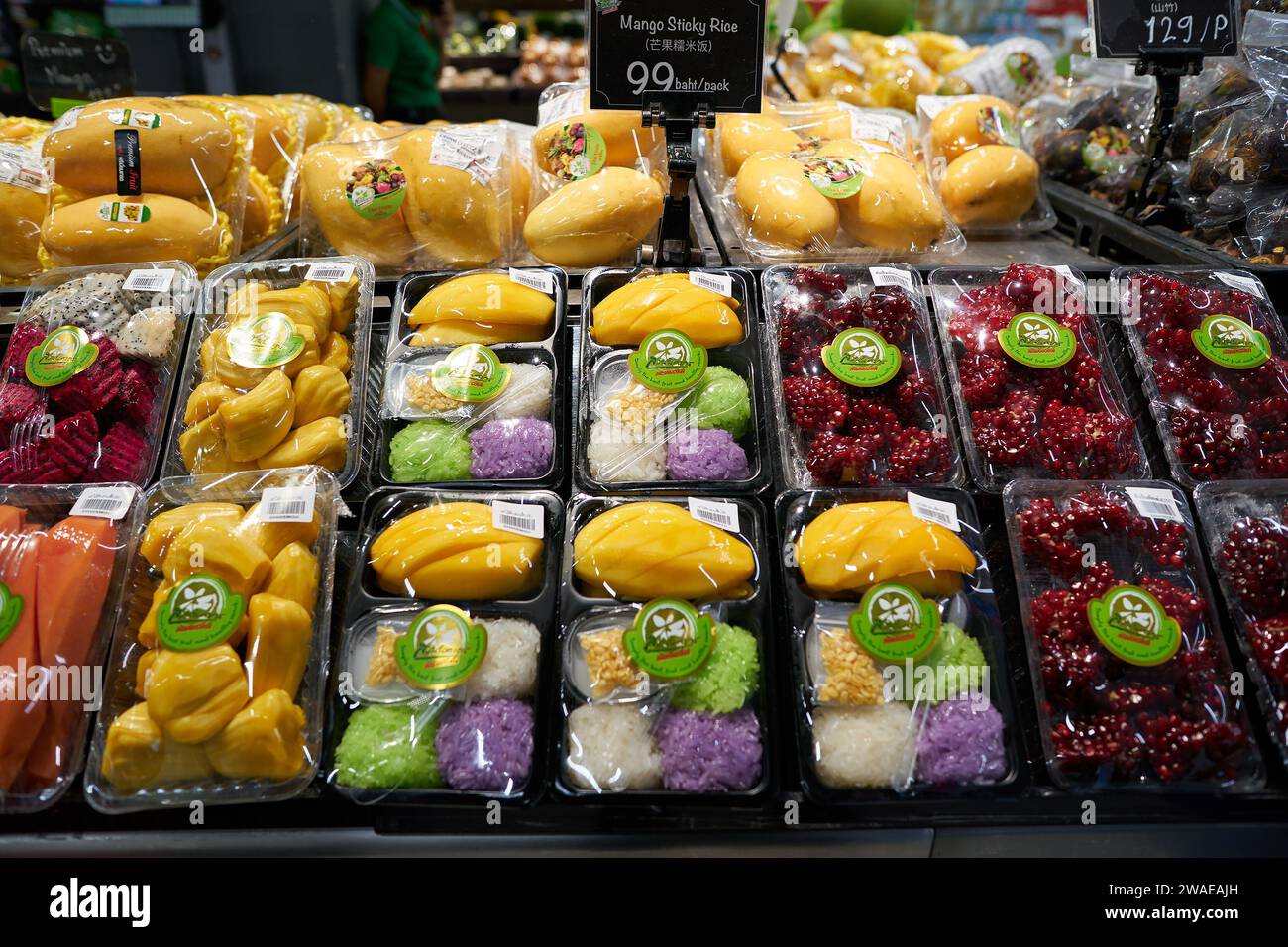 PHUKET, THAILAND - APRIL 18, 2023: mango sticky rice and fruits on sale ...