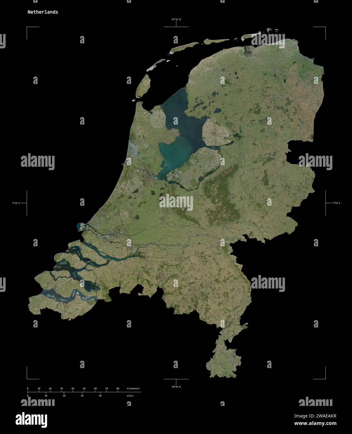 Shape of a high resolution satellite map of the Netherlands, with ...
