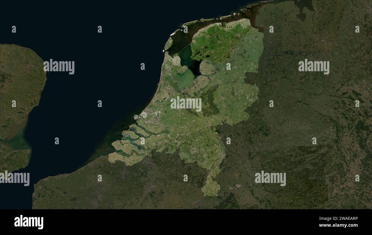 Netherlands highlighted on a low resolution satellite map Stock Photo ...