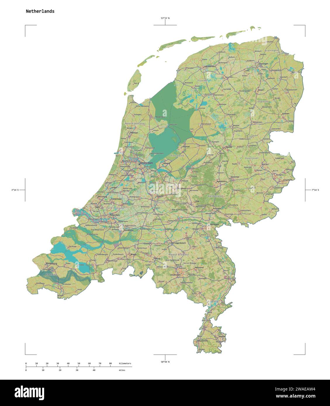 Shape of a topographic, OSM Humanitarian style map of the Netherlands ...