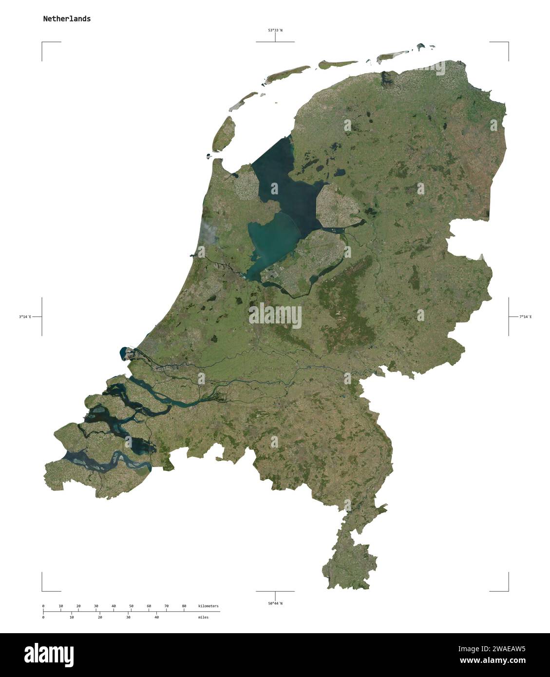 Shape of a high resolution satellite map of the Netherlands, with ...