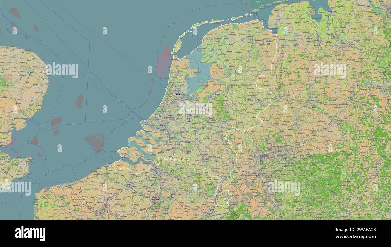 Netherlands outlined on a topographic, OSM France style map Stock Photo ...