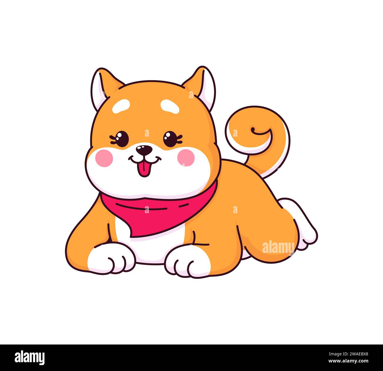Cartoon kawaii shiba inu dog character laying on stomach and sticking ...