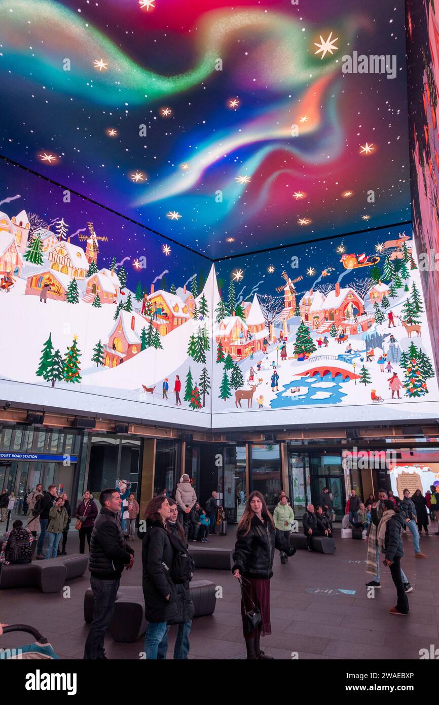 people admiring Christmas scene on LED screens, Now Building, media ...